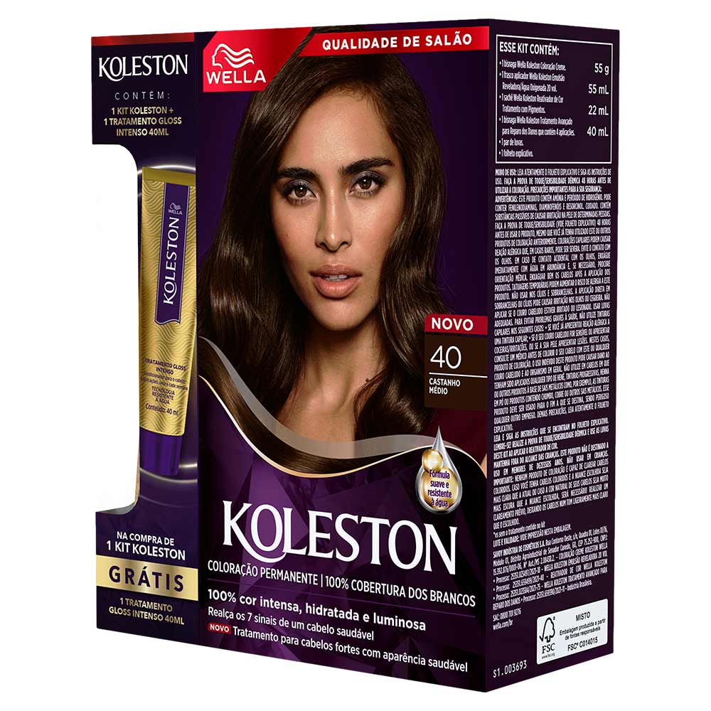 Kit Wella Koleston Coloração Permanente Creme 40 Castanho Médio ...