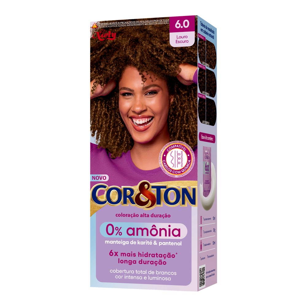 Tinta de Cabelo Niely Cor&Ton Creme 6.0 Louro Escuro 0% Amônia ...