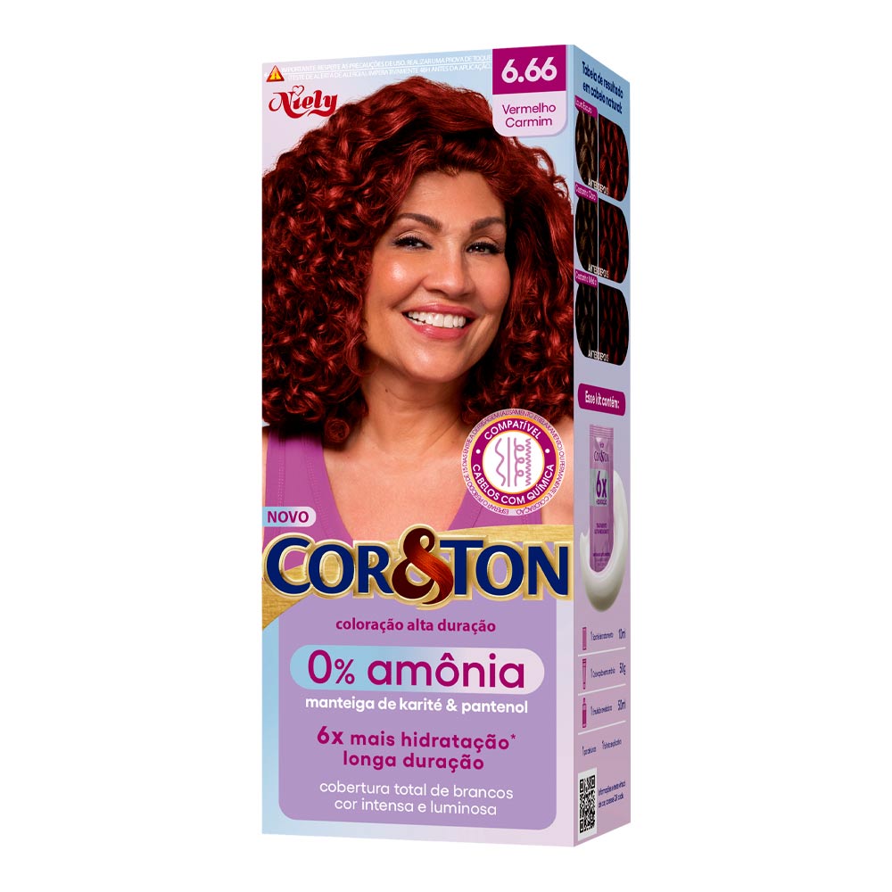 Tinta de Cabelo Niely Cor&Ton Creme 6.66 Vermelho Carmim 0% Amônia ...
