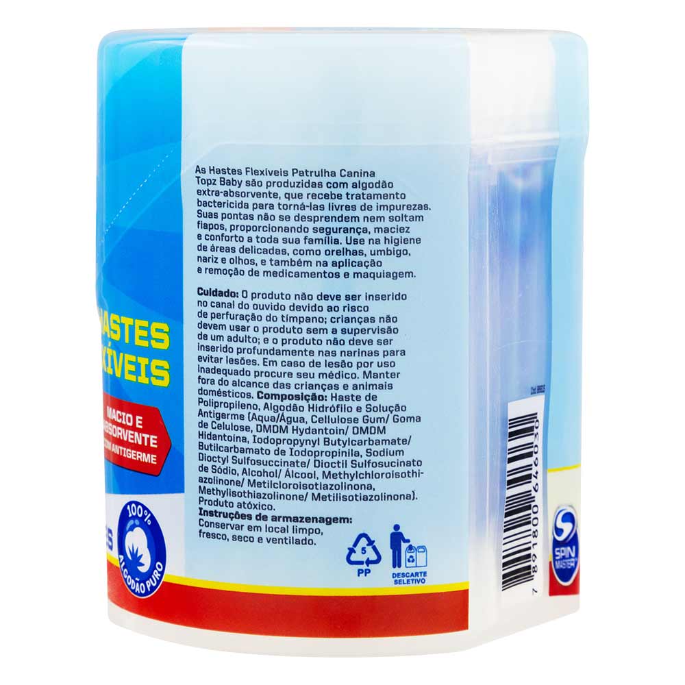 Hastes Flexíveis Paw Patrol Topz Baby 150 Unidades - Drogaria Sao Paulo