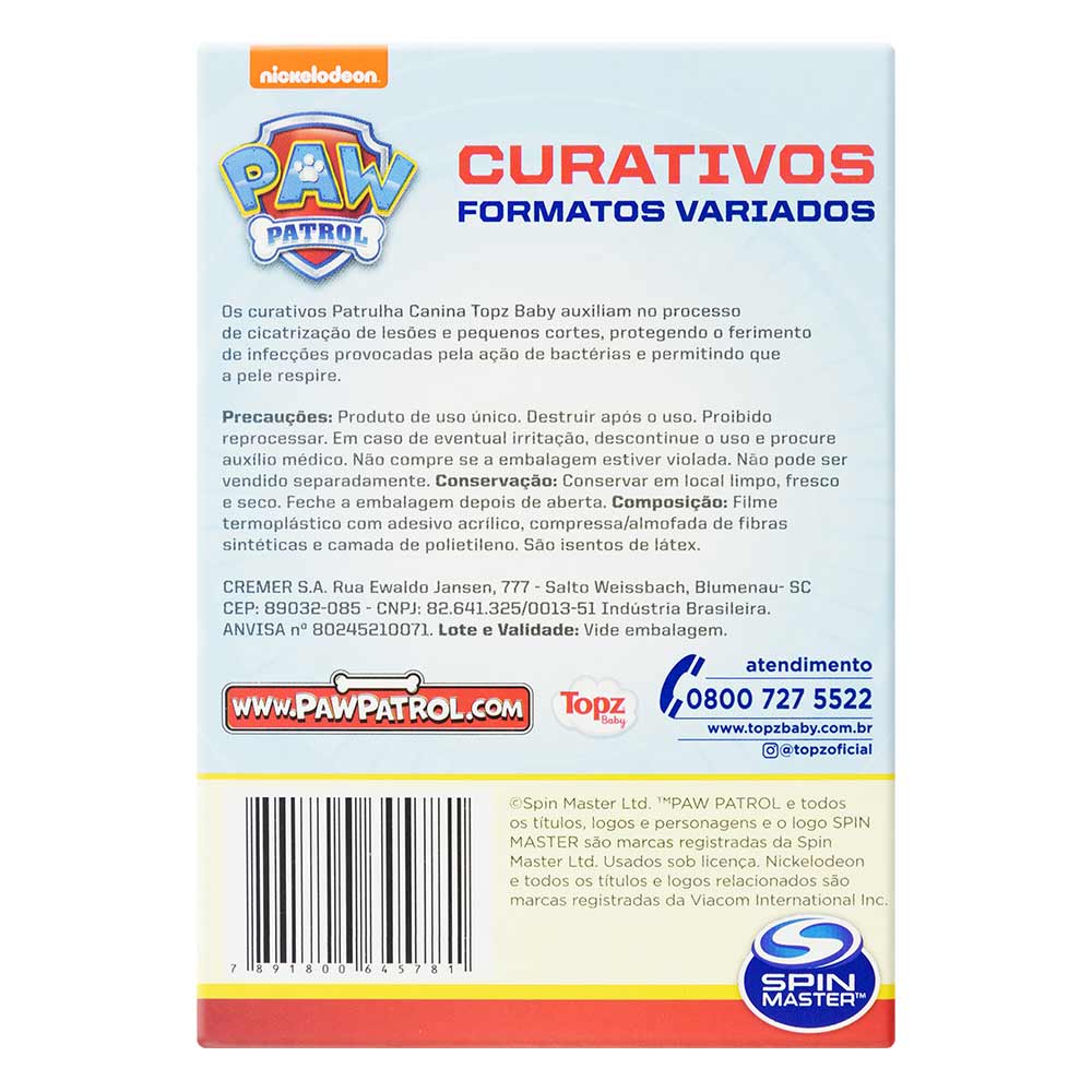 Curativos Variados Paw Patrol Topz Baby 25 Unidades - Drogaria Sao Paulo