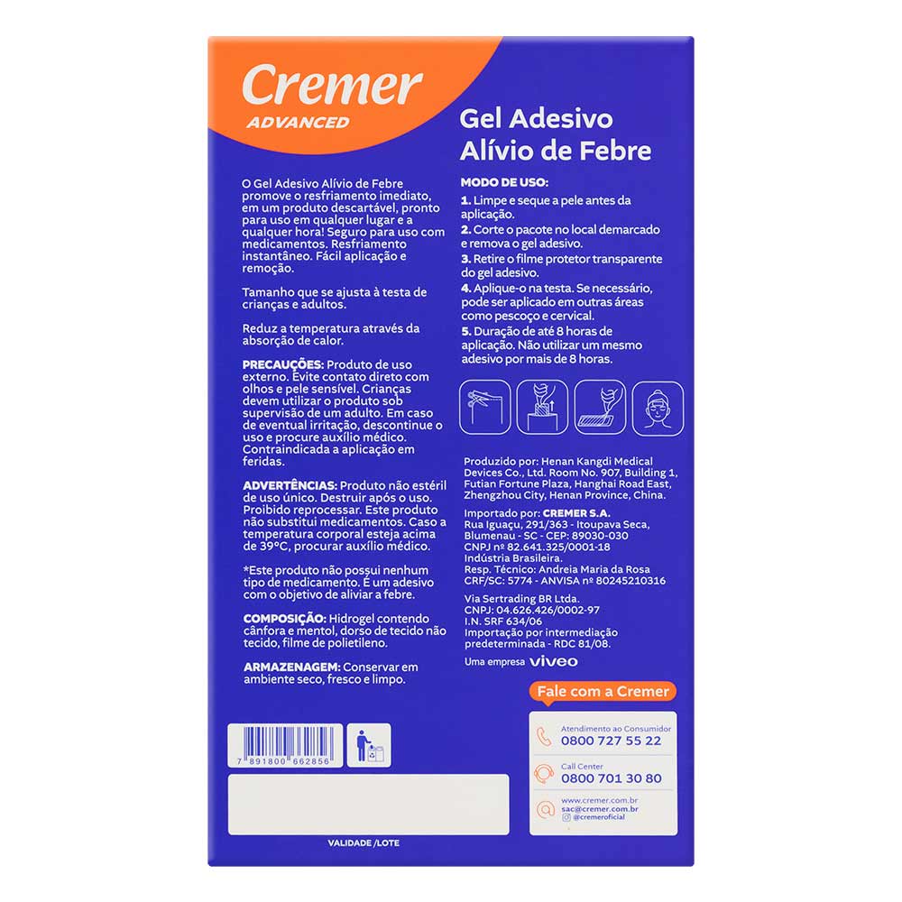 Gel Adesivo Alívio De Febre Cremer Advanced 4 Unidades - Drogaria Sao Paulo