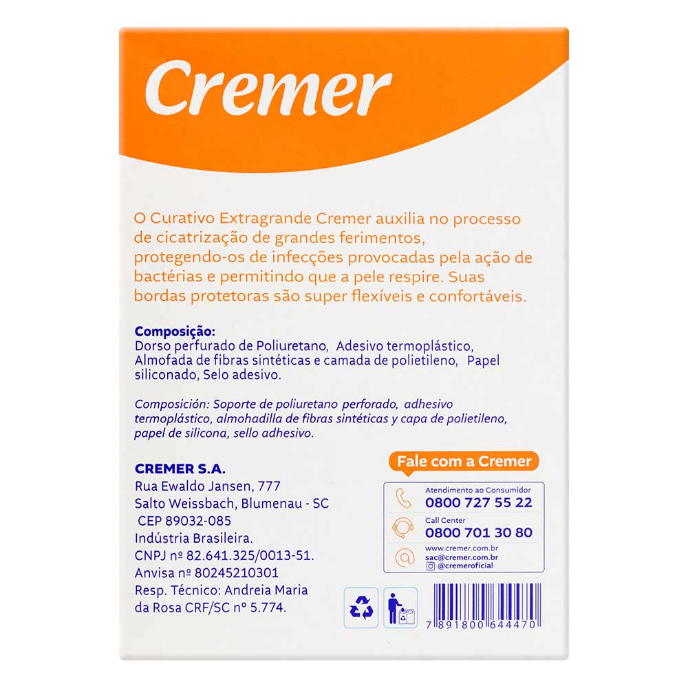 Curativo Cremer Extra Grande XXG 8 Unidades - Drogaria Sao Paulo