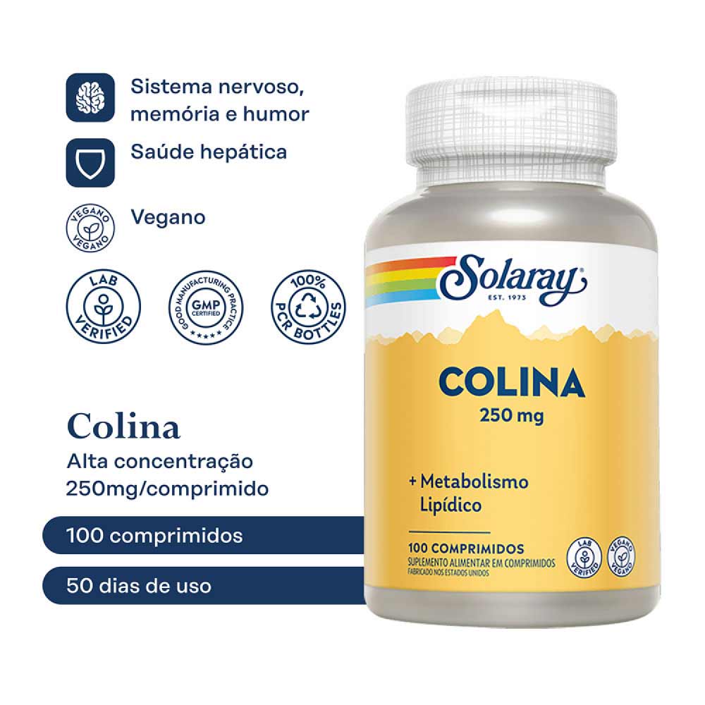 Suplemento Alimentar Colina 250mg Solaray 100 Comprimidos - Drogaria ...