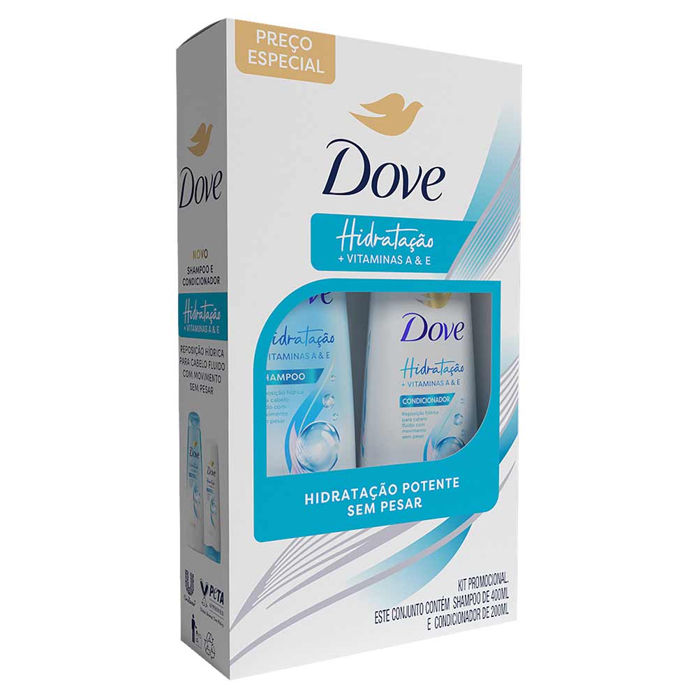 Kit Dove Hidratação+ Vitaminas A & E Shampoo 400ml + Condicionador ...