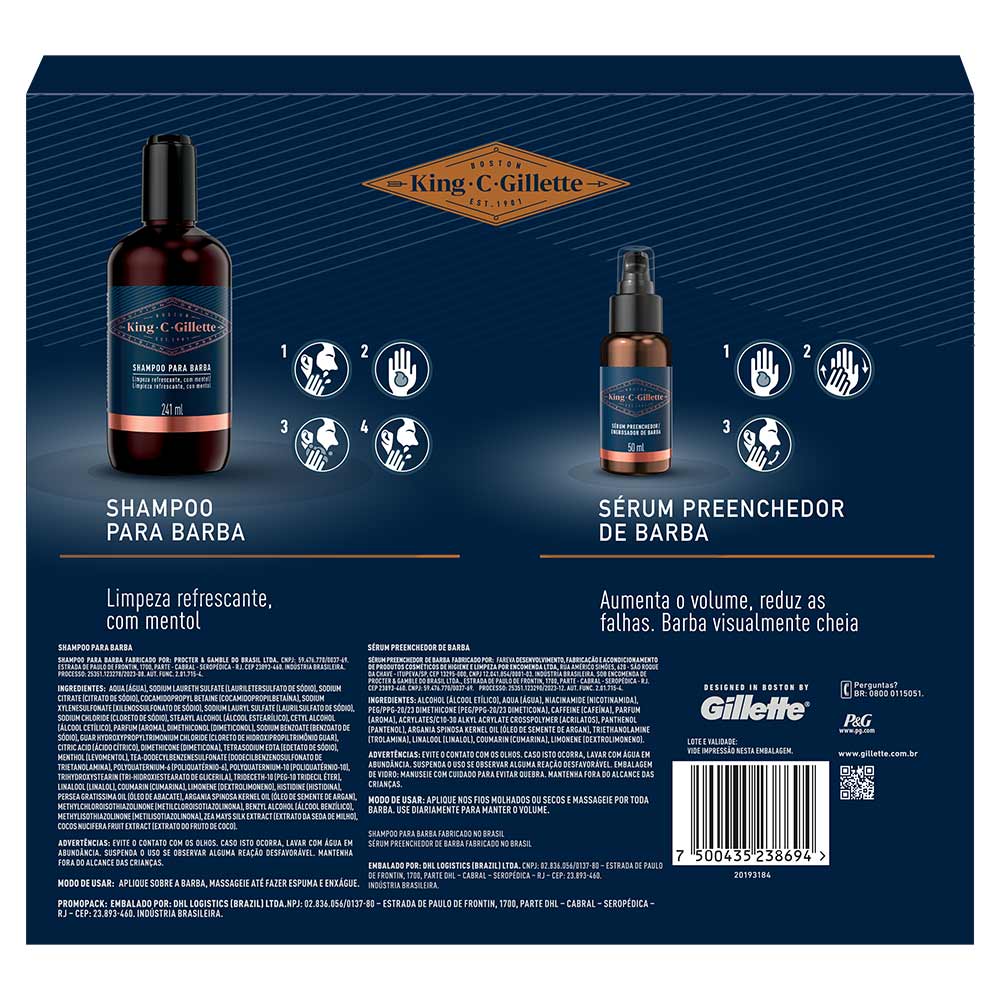 Kit King.C.Gillette Shampoo 241ml + Sérum Preenchedor Para Barba 50ml ...