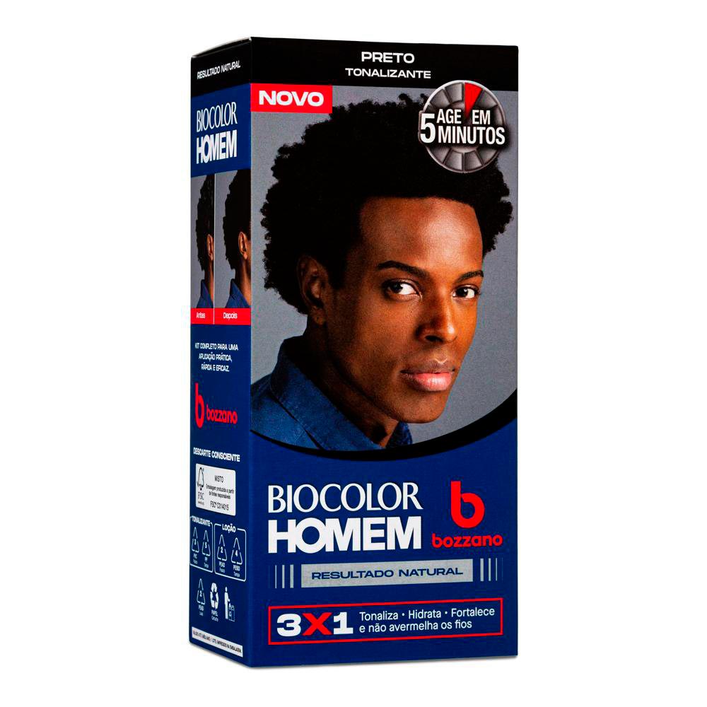 Kit Tonalizante de Cabelo Masculino Bozzano Biocolor Homem Preto 1 ...