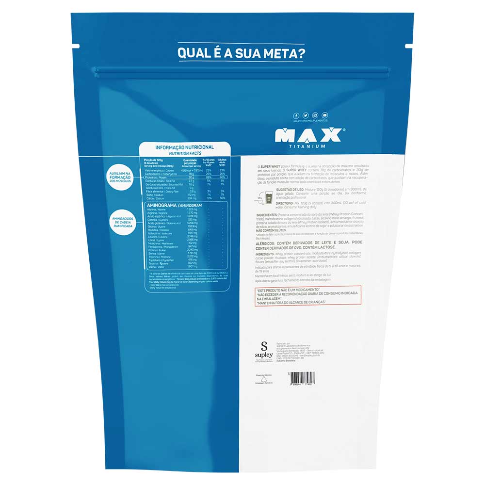 Whey Protein Super Max Titanium Pó Chocolate 900g Refil - Drogaria Sao ...