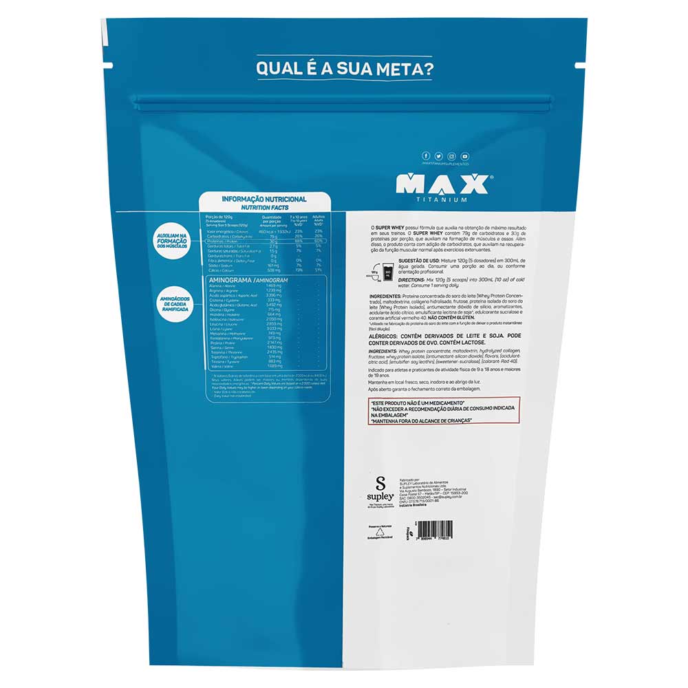 Whey Protein Super Max Titanium Pó Morango 900g Refil - Drogaria Sao Paulo