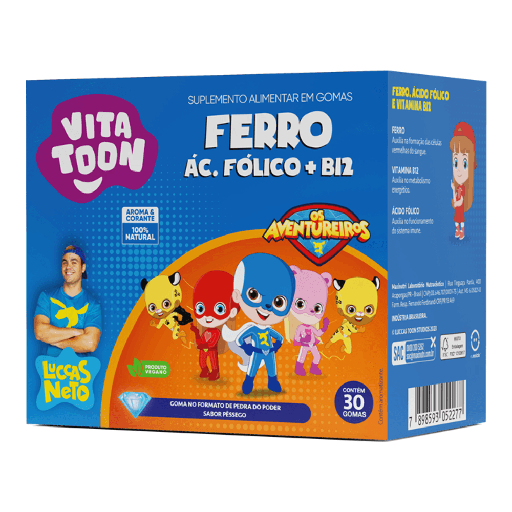 Suplemento Alimentar Vitatoon Luccas Neto Ferro + Ácido Fólico + B12 ...