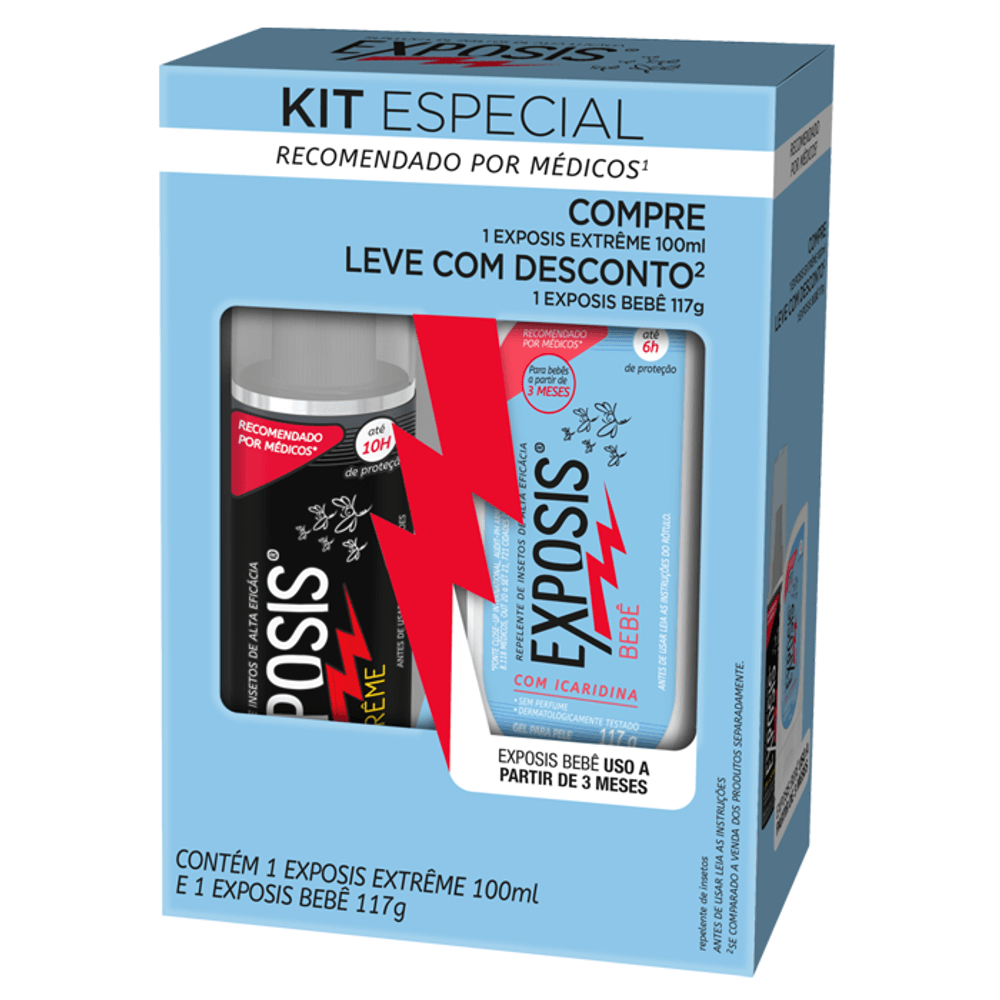Kit Exposis Extreme Repelente Gel Sem Perfume 100ml Spray + Exposis ...