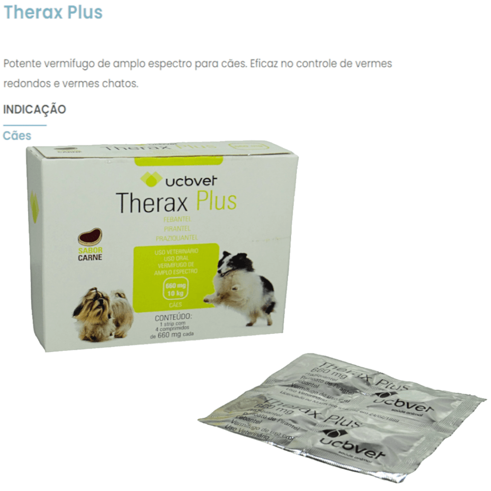 Therax Plus 660mg Com 4 comprimidos Vermífugo UCBVET Kit Com 2 ...