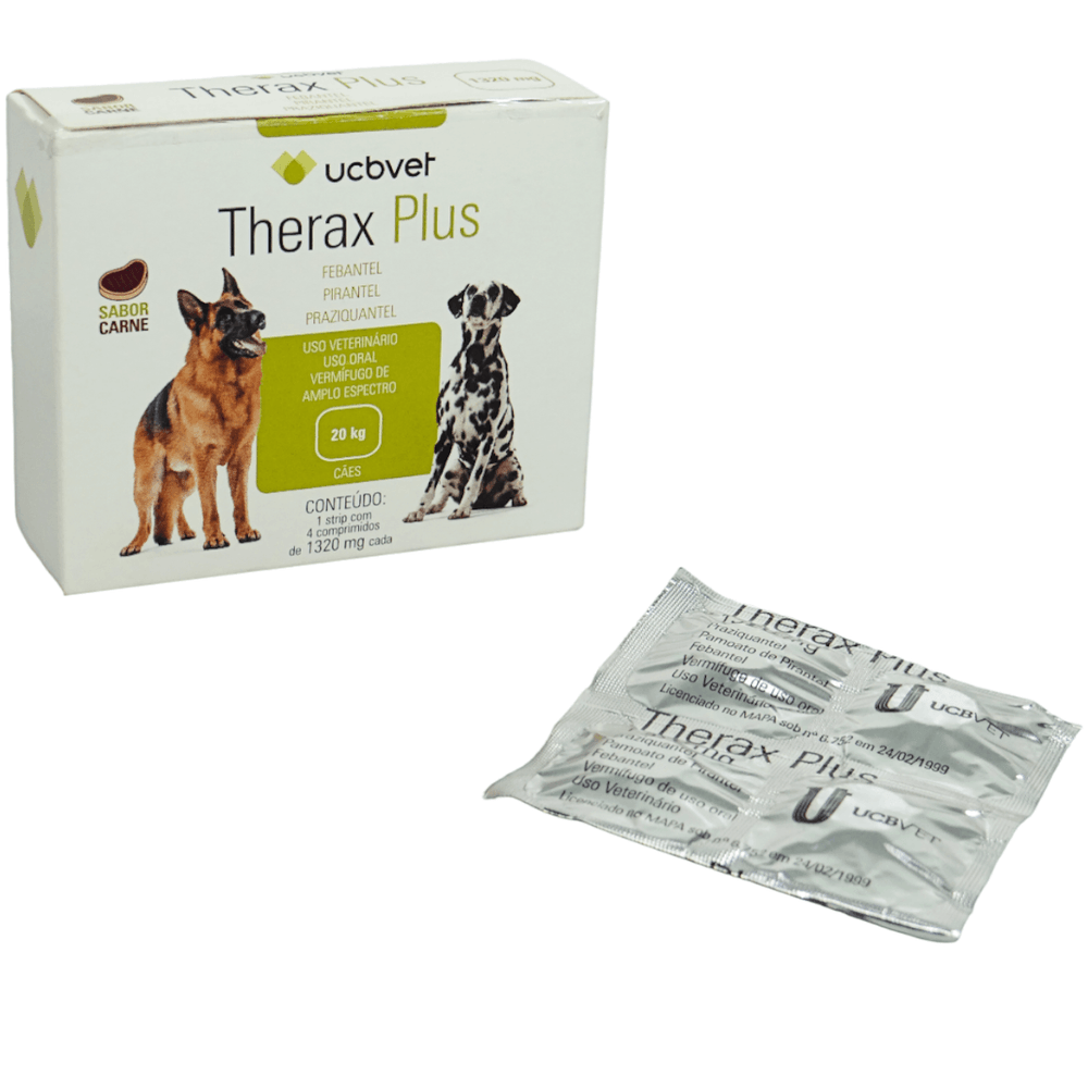 Therax Plus 1320mg Com 4 comprimidos Vermífugo UCBVET - Drogaria Sao Paulo