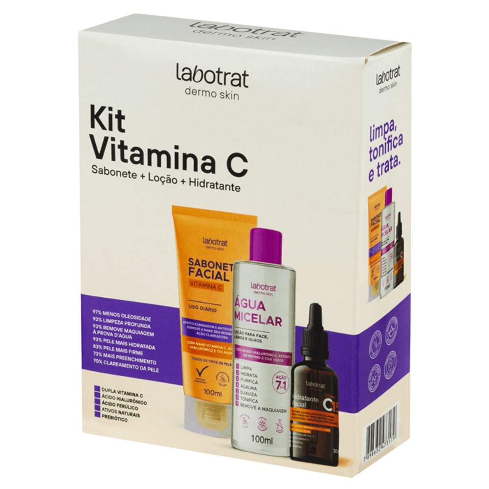 Kit Labotrat Sabonete Facial Vitamina C 100ml + Água Micelar 100ml + Hidratante Facial Vitamina ...