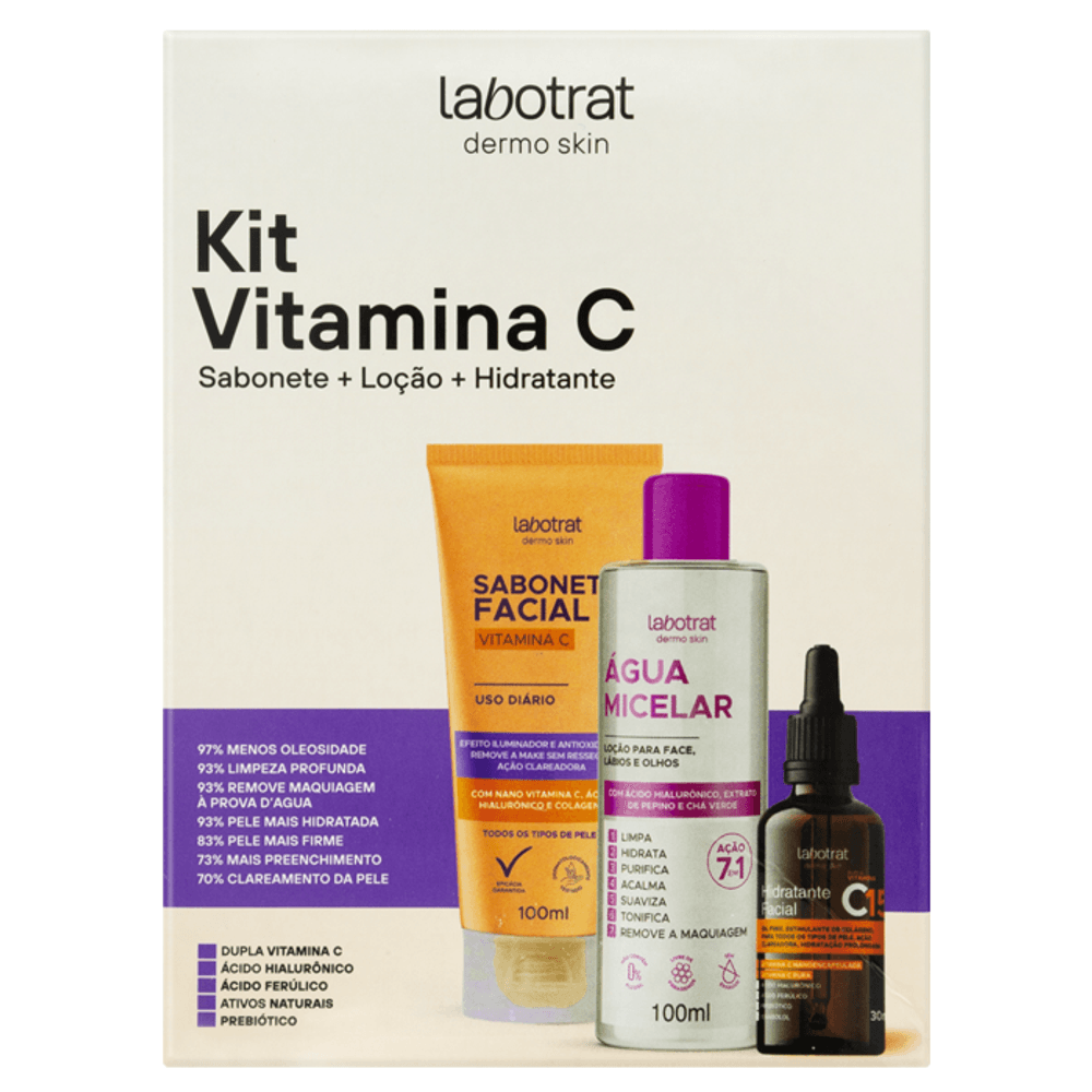 Kit Labotrat Sabonete Facial Vitamina C 100ml + Água Micelar 100ml + Hidratante Facial Vitamina ...