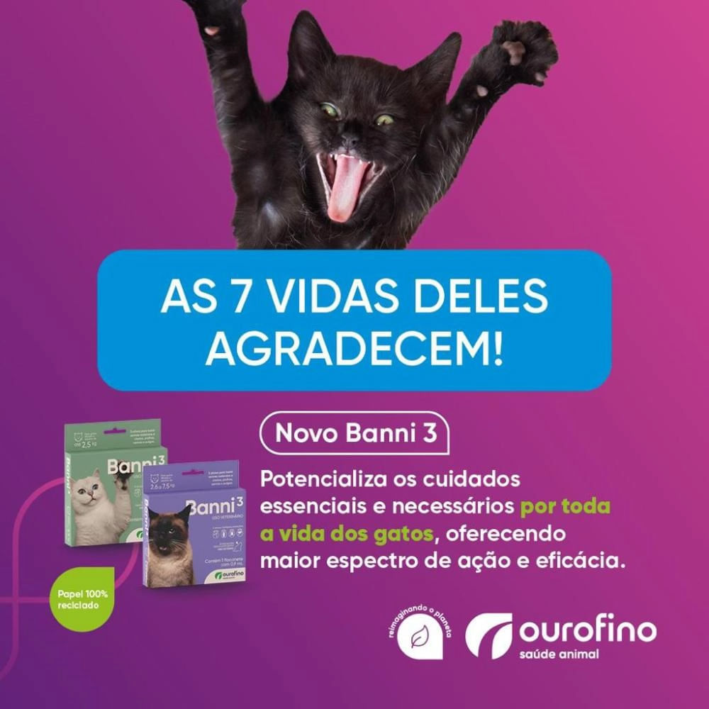Antipulgas e Vermífugo Para Gatos Banni 3 Ouro Fino - Drogaria Sao Paulo