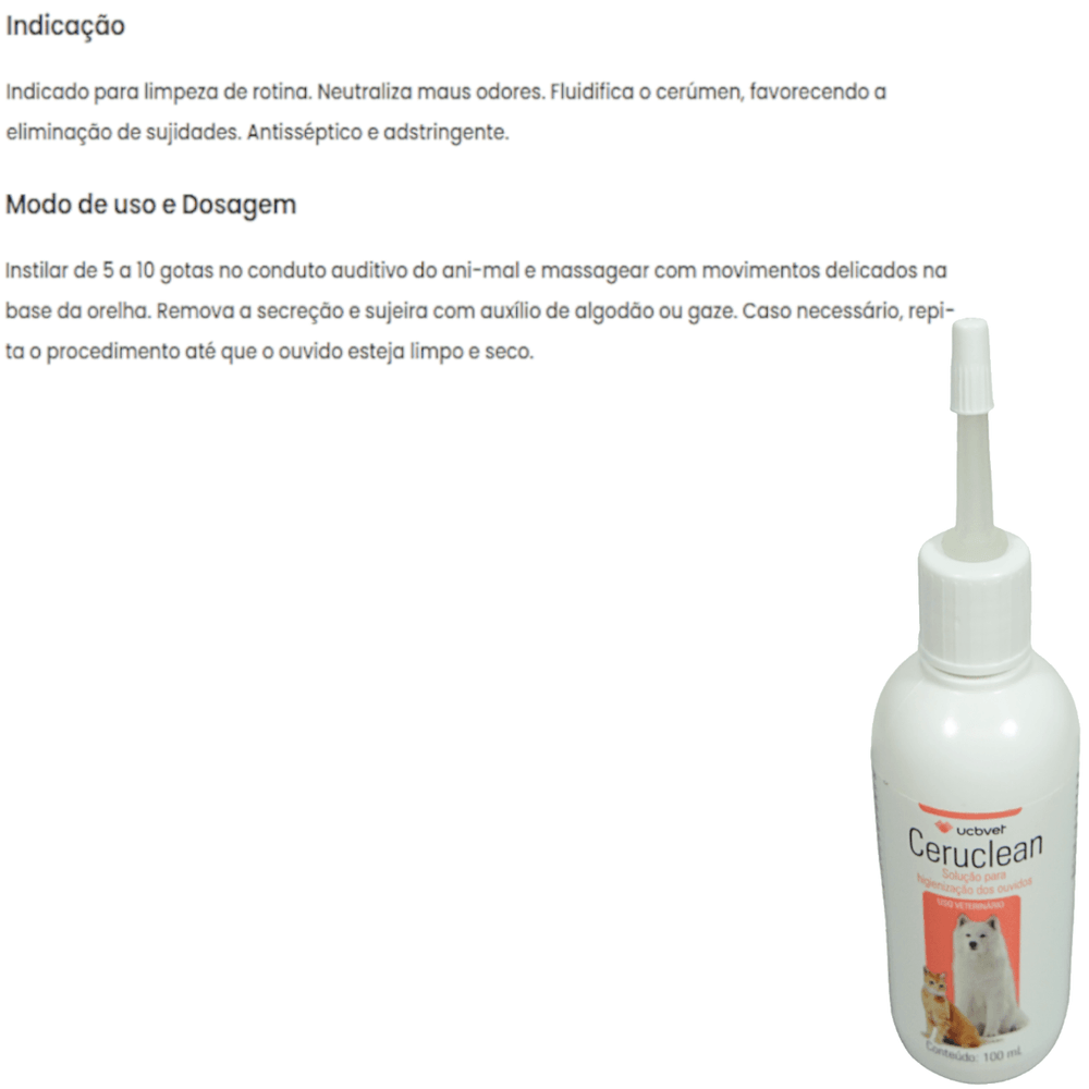 Ceruclean 100ml Solução Para Higienização dos Ouvidos Para Cães e Gatos ...
