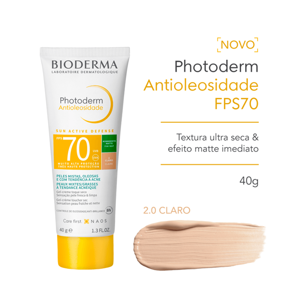 Protetor Solar Facial Bioderma FPS 70 Photoderm Antioleosidade Cor 2 Claro 40g Gel Creme ...