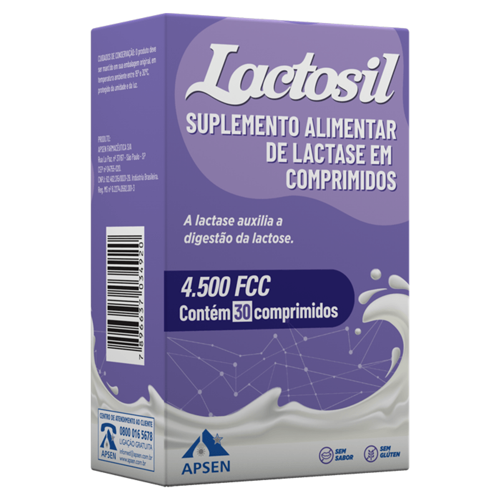 Lactosil Lactase 4.500 Fcc Sem Sabor Apsen 30 Comprimidos - Drogaria ...