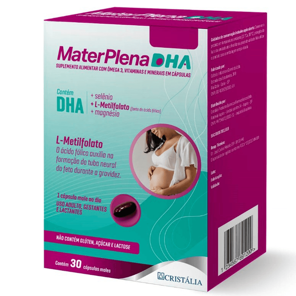 Suplemento Alimentar Materplena DHA Cristália 30 Cápsulas Moles ...