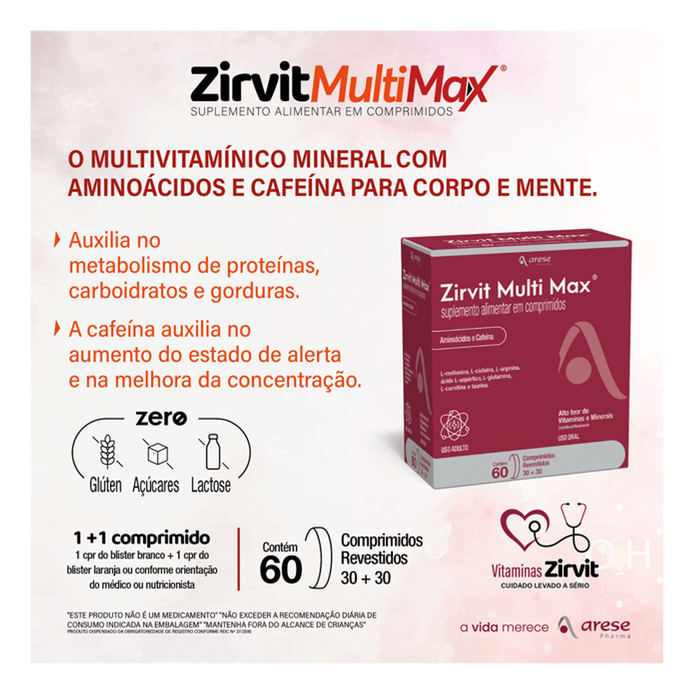 Suplemento Alimentar Zirvit Multi Max 60 Comprimidos Revestidos ...