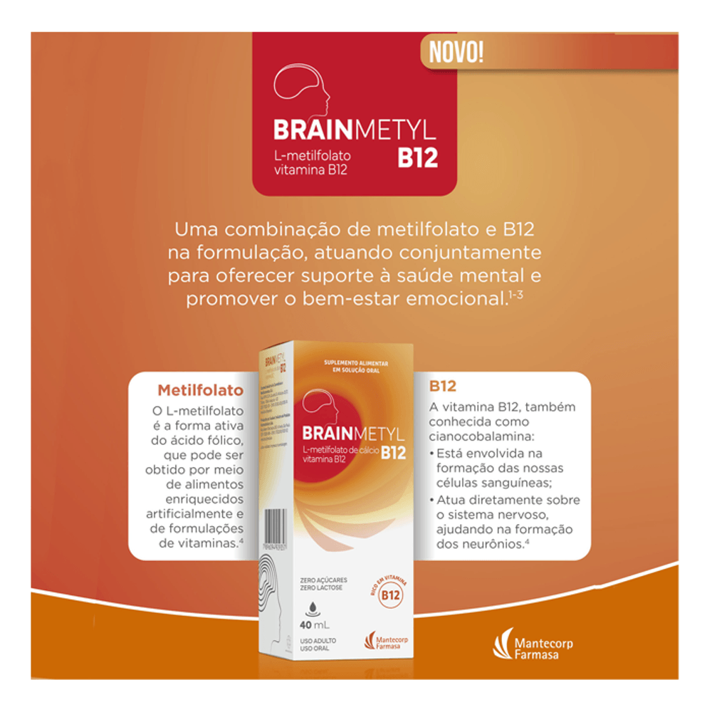Suplemento Vitamínico Brainmetyl Vitamina B12 40ml Solução Oral Gotas ...