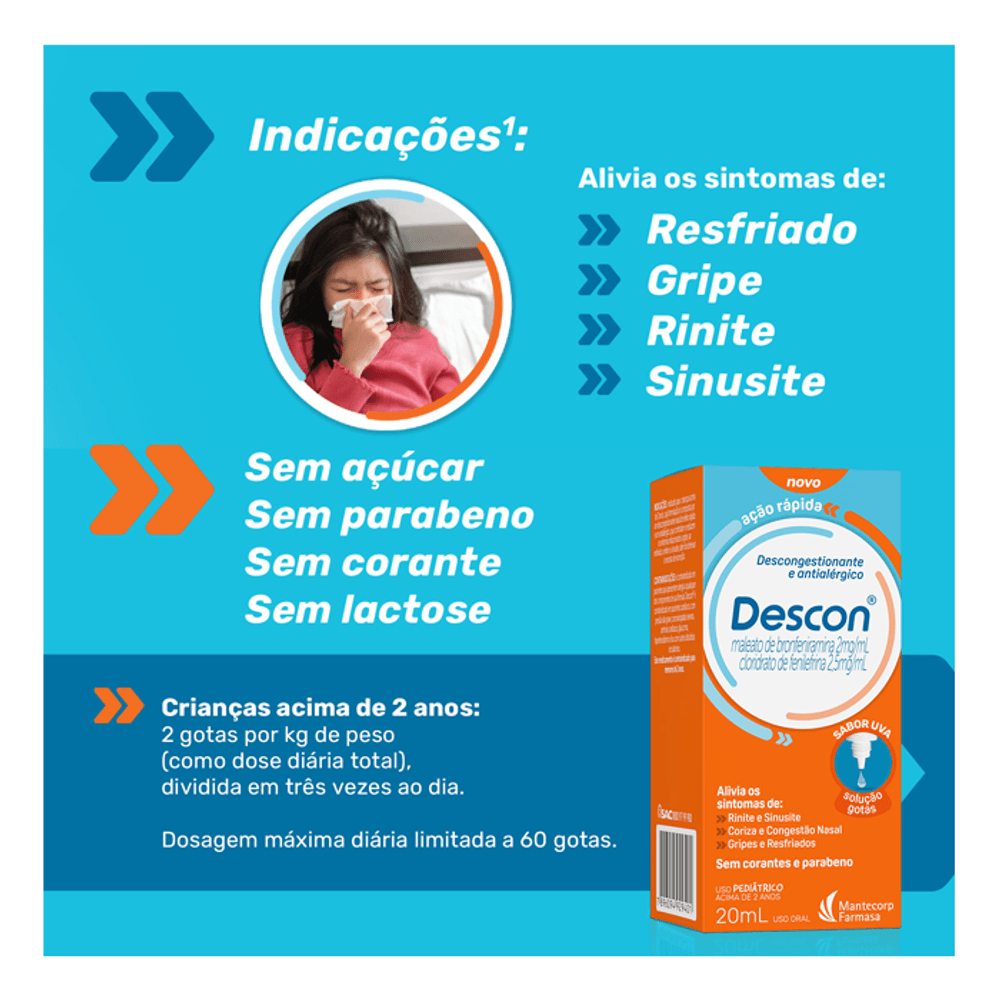 Descon 2mg/ml Uva Mantecorp Farmasa 20ml Solução Gotas - Drogaria Sao Paulo