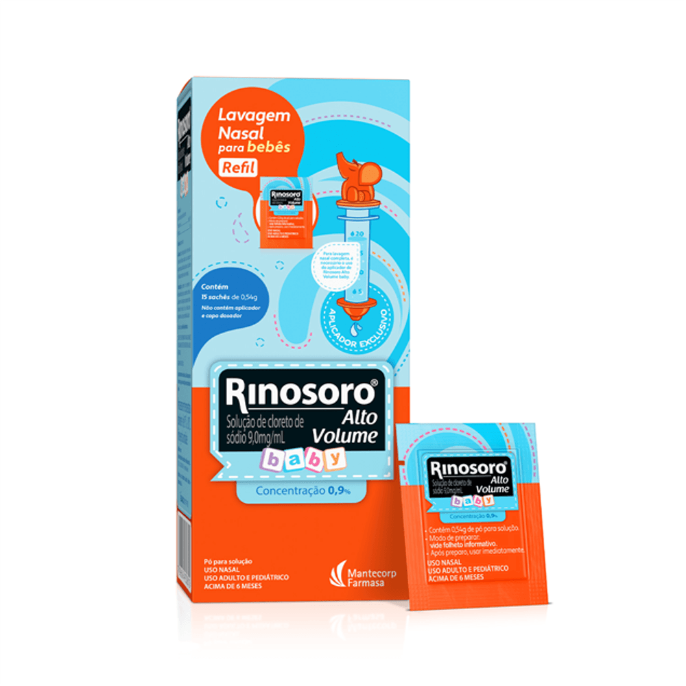 Lavagem Nasal Rinosoro Alto Volume Baby Caixa 15 Sachês de 0,54g Pó ...