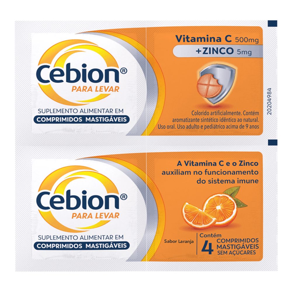 Cebion para Levar Vitamina C 500mg + Zinco 5mg Sabor Laranja 4 ...