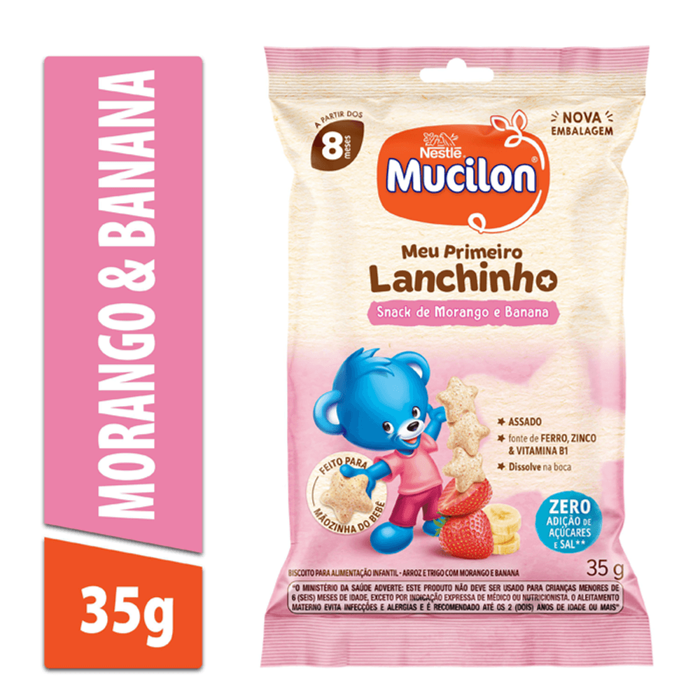 Snack Mucilon Meu Primeiro Lanchinho Sabor Morango e Banana 35g ...