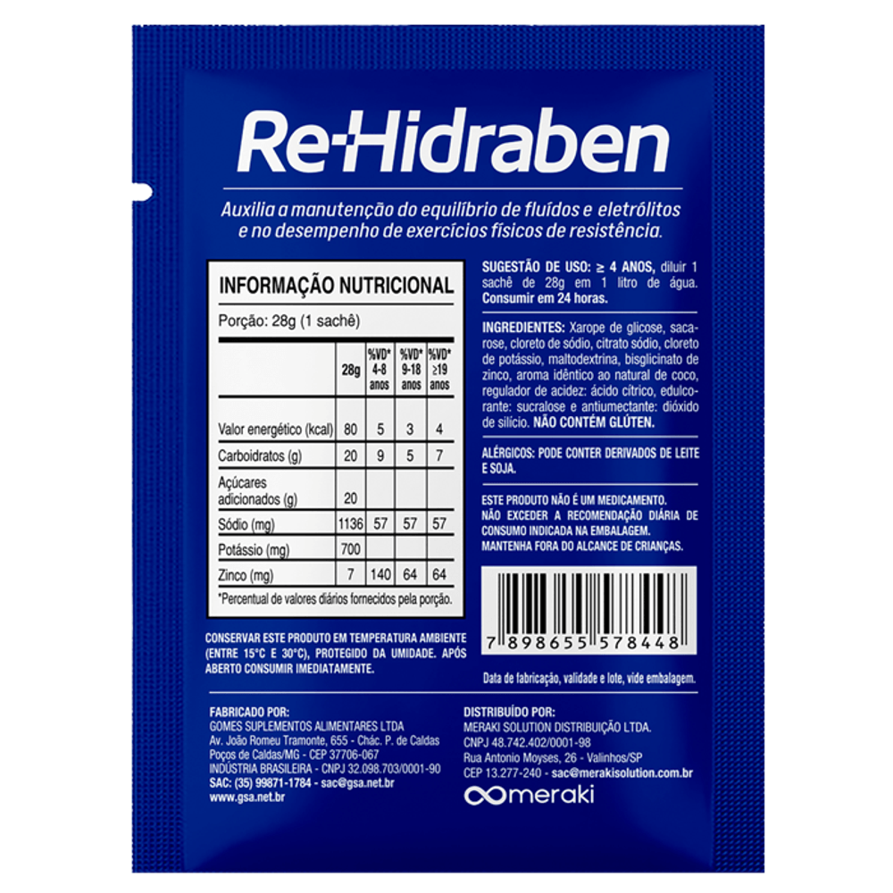Suplemento Re-Hidraben Água de Coco 112g 4 Saches em Pó - Drogaria Sao ...