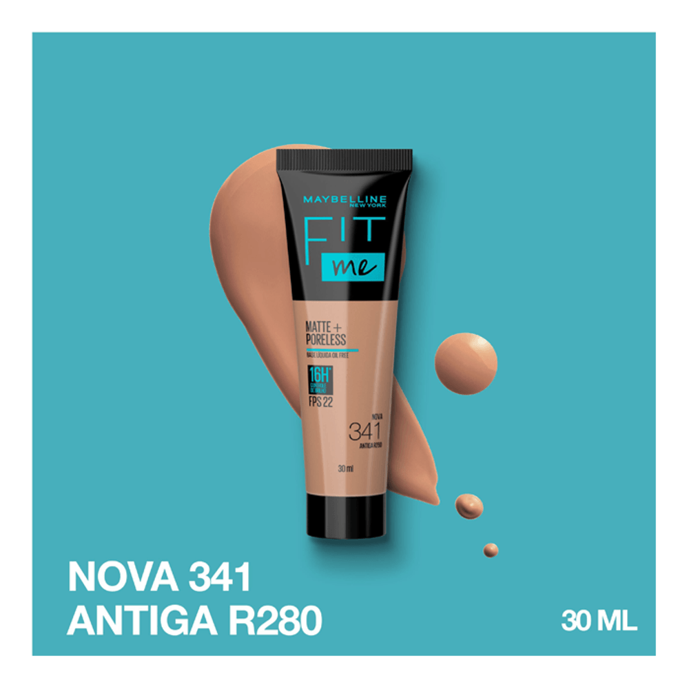 Base Liquida Maybelline Fit me Longa Duração FPS22 Matte + Poreless Cor ...