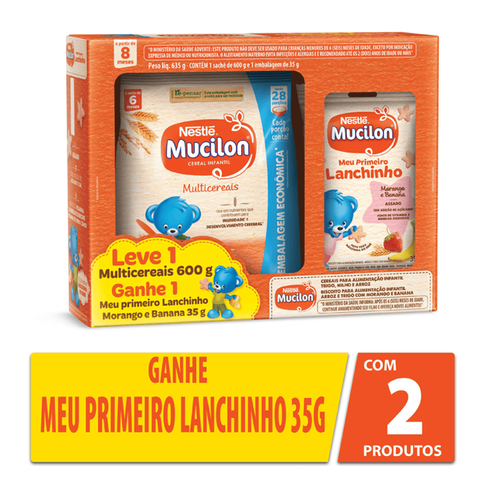 Cereal Infantil Mucilon Multicereais 600g + Snack Primeiro Lanchinho ...