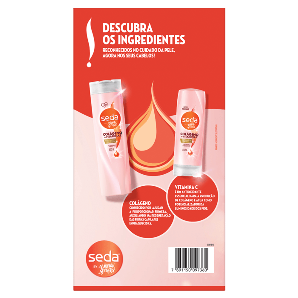 Kit Seda By Niina Secrets Colágeno + Vitamina C Shampoo 300ml + Condicionador 190ml - Drogaria ...
