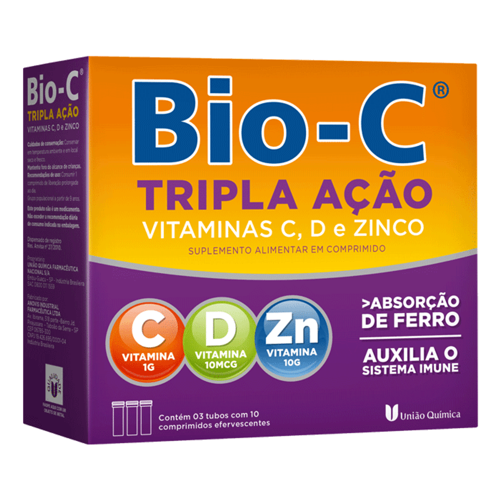 Complemento Alimentar Bio-C Tripla Ação 30 Comprimidos Efervescente ...