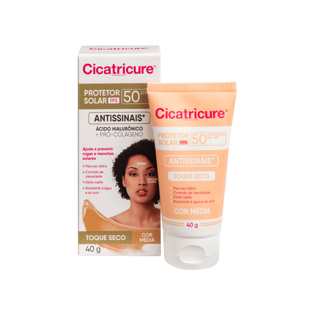 Protetor Solar Facial Cicatricure FPS 50 Antissinais Cor Média 40g ...