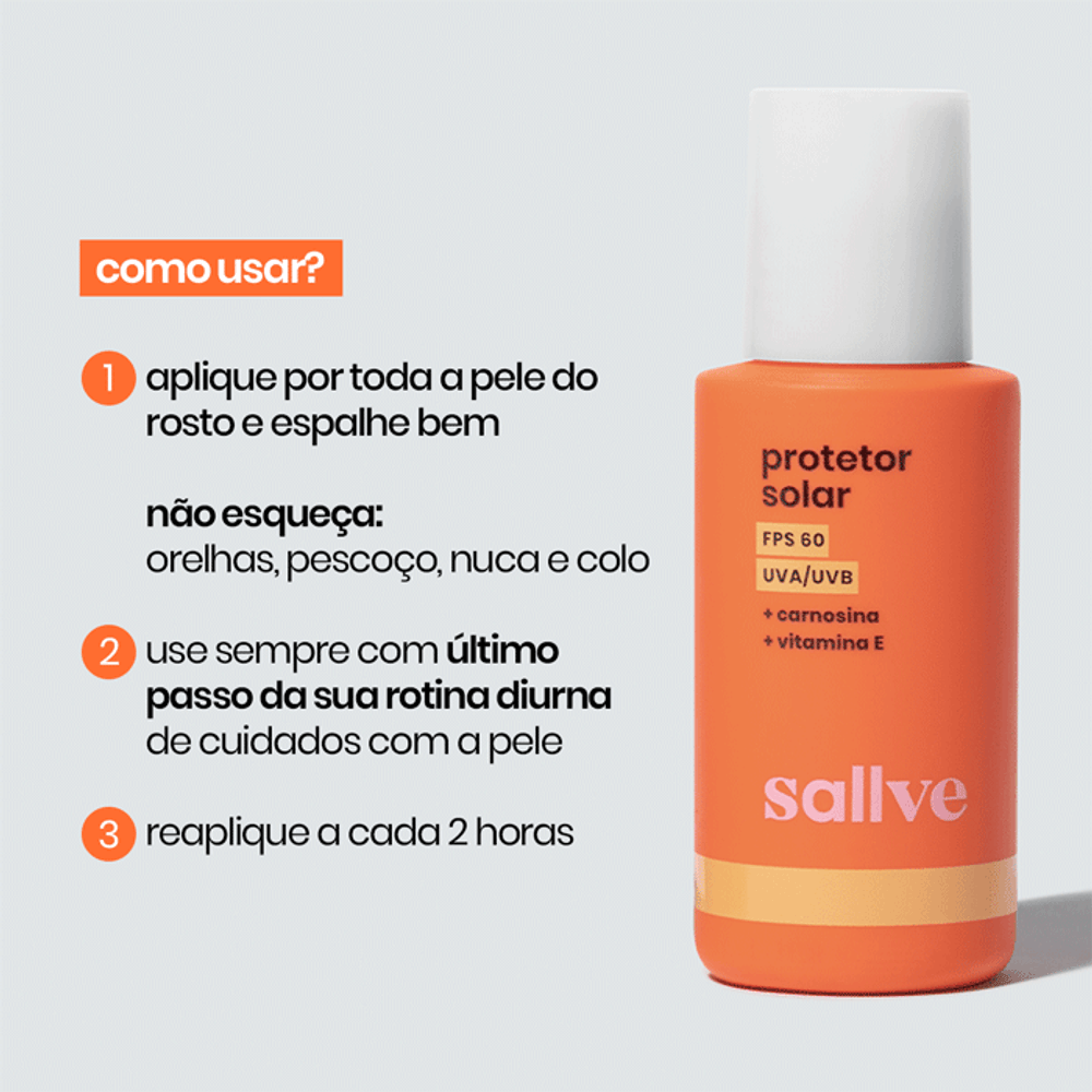 Protetor Solar Facial Sallve FPS 60 Carnosina e Vitamina E 40g ...