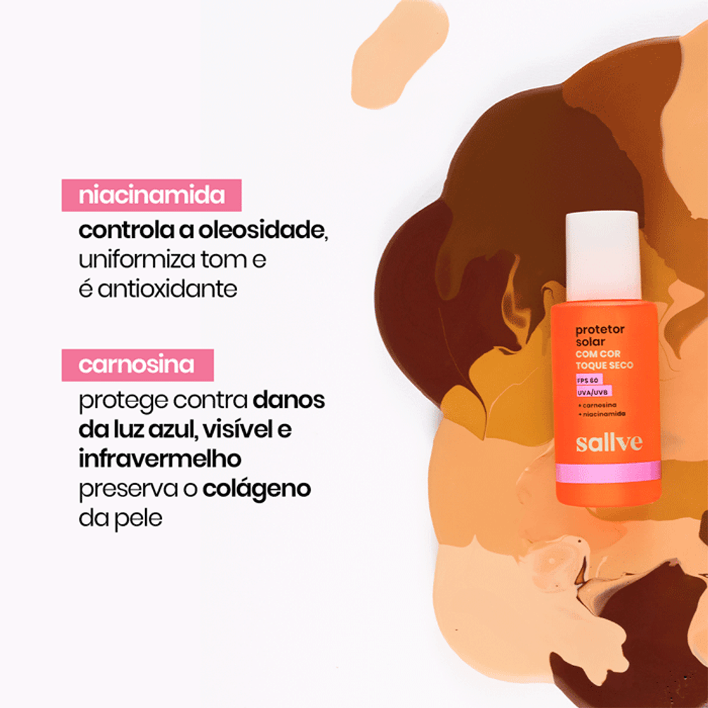 Protetor Solar Facial Sallve Toque Seco FPS60 Com Cor 100 40g ...
