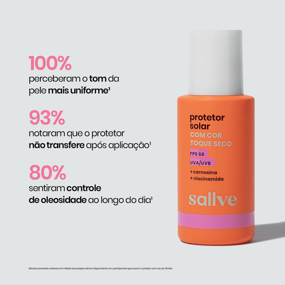 Protetor Solar Facial Sallve Toque Seco FPS60 Com Cor 100 40g ...