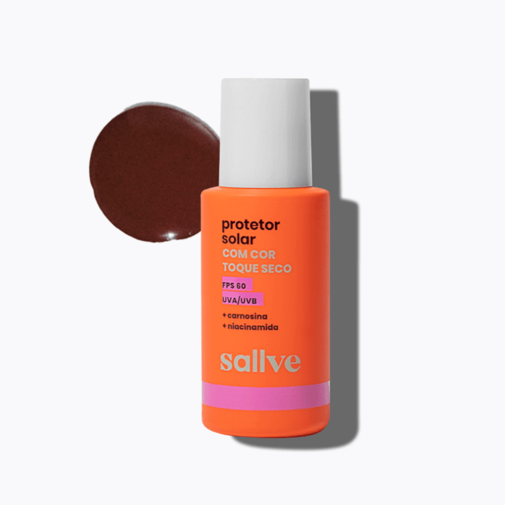 Protetor Solar Facial Sallve Toque Seco FPS60 Com Cor 100 40g ...