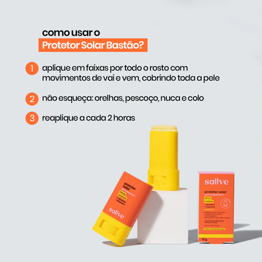 Protetor Solar Facial Sallve FPS 60 Super Resistente 15g Stick ...
