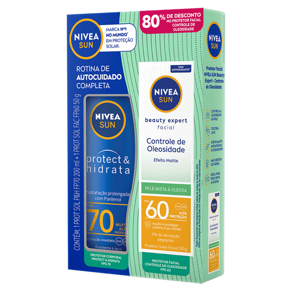 Kit Nivea Sun Protetor Solar Corporal FPS 70 Protect & Hidrata 200ml ...