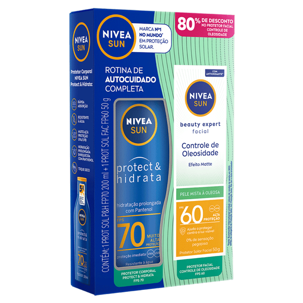 Kit Nivea Sun Protetor Solar Corporal FPS 70 Protect & Hidrata 200ml ...