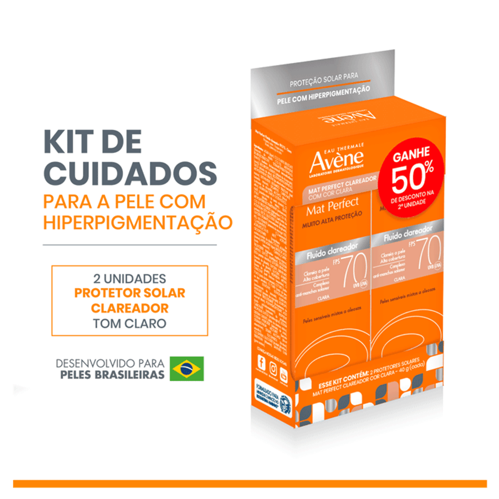Kit Protetor Solar Facial Fluido Avène Mat Perfect FPS 70 Cor Clara 40g 2 Unidades - Drogaria ...