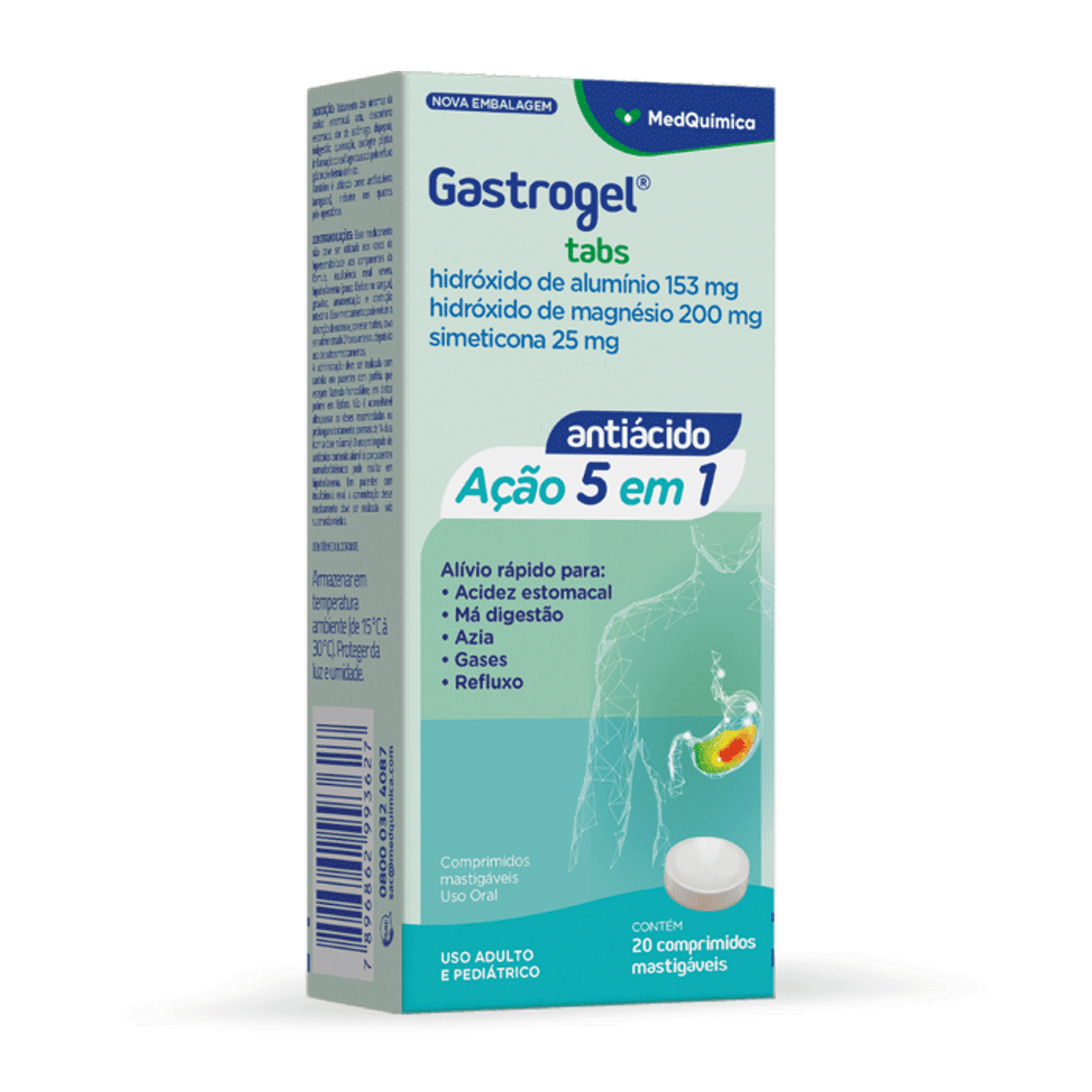 Gastrogel 153mg + 200mg + 25mg Medquímica 20 Comprimidos - Drogaria Sao ...