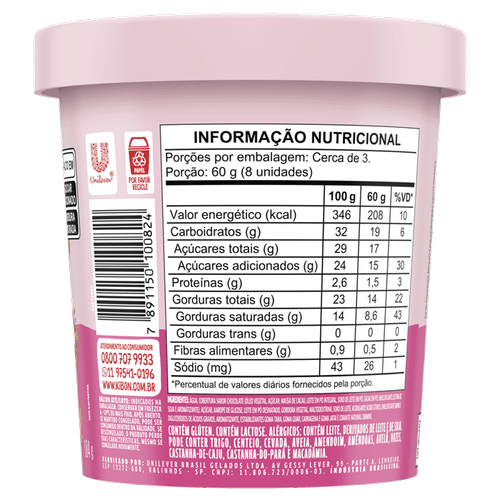 Mini Sorvete Kibon Morango com Cobertura de Chocolate no Pote 184g - Drogaria Sao Paulo