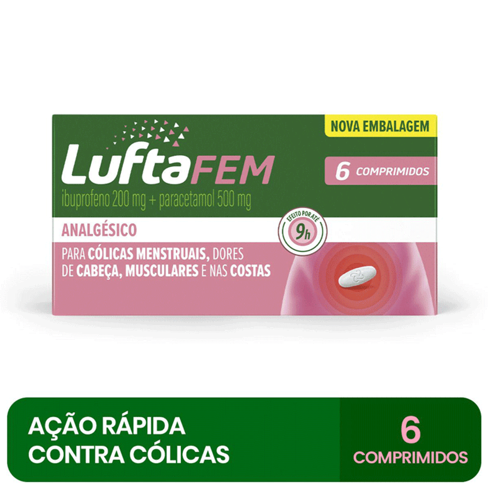 Analgésico Luftafem 200mg + 500mg 6 Comprimidos - Drogaria Sao Paulo