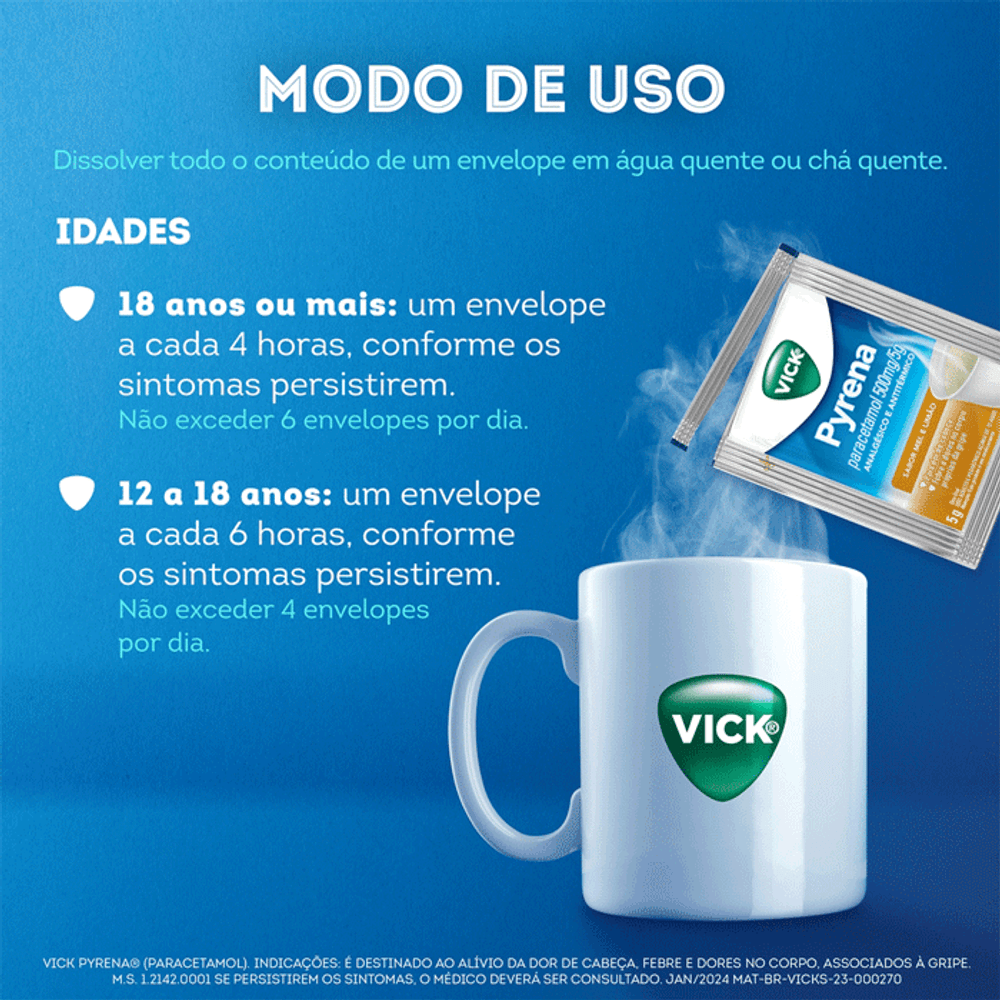 Chá para Gripe Vick Pyrena Sabor Mel e Limão 5g - Drogaria Sao Paulo