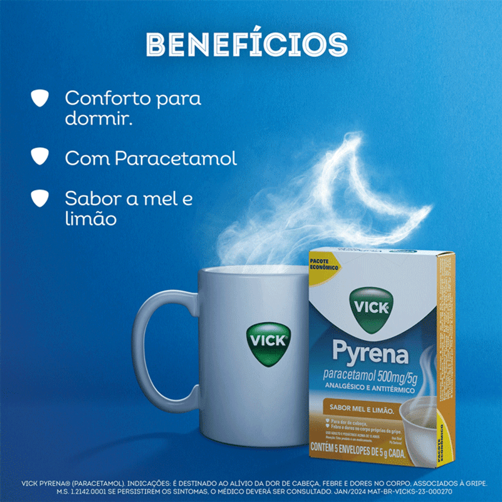 Chá para Gripe Vick Pyrena Sabor Mel e Limão 5g - Drogaria Sao Paulo