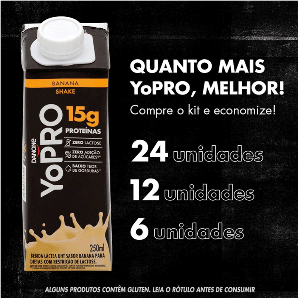 Kit YoPRO Bebida Lactea UHT Banana 15g de proteínas 250ml 12 unidades ...